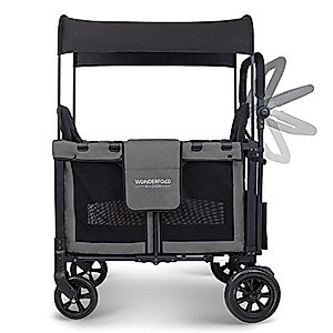 WONDERFOLD W2 Original+ Stroller Wagon (2 Seater) - Collapsible Wagon Stroller with Seats with 5-Point Harnesses, Easy-Access Door, and Adjustable Sun Canopy, Charcoal Gray