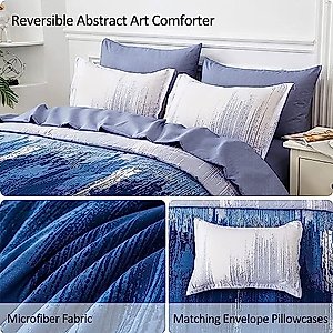 Navy Blue Comforter Set Queen,7 Pieces Bed in a Bag Colorful Abstract Art Gradient Comforter Soft Microfiber Bedding Set -1 Comforter, 1 Flat Sheet, 1 Fitted Sheet, 2 Pillow Shams,2 Pillowcases