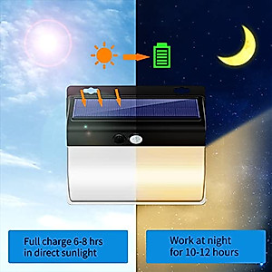 Pisool Solar Lights Outdoor, [2 Pack/3 Modes] Solar Motion Sensor Lights IP65 Waterproof Solar Powered Security Outdoor Wall Lights for Fence Deck Patio Porch Garden Garage (Warm White)