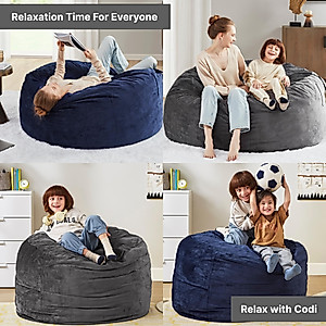 Codi Bean Bag Chair 4FT, Large Beanbag Seating for Adults, Urtra Soft Mink Bonded Material, Charcoal Dark Grey, 4ft, 48x48x26 Inch