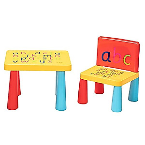NC 8. Small Plastic Mushroom Leg Table and Chair Set One Table One Chair [40 X 35 X 30]
