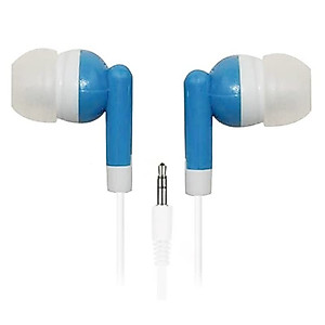 LowCostEarbuds.com LowCostEarbuds Bulk Pack of 25 Light Blue/White Earbuds/Headphones - Individually Wrapped, CD-LIGHTBLUE25-WRAP-FBA