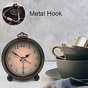 Vintage Retro Analog Alarm Clock, 4 inch Super Silent Non Ticking Small Clock with Night Light, Battery Operated, Simply Design, for Living Room, Bedroom, Bedside, Desk, Gift Clock (Arabic)