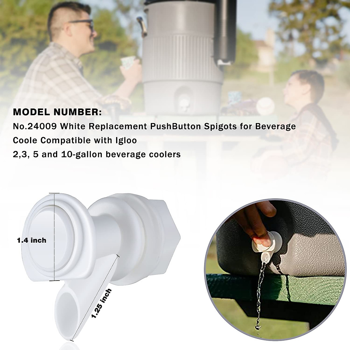 5PC Upgrade Push-Button Cooler Spigot Replacement, Compatible with Igloo 2, 3, 5 and 10 Gallon Beverage Coolers, Durable Water Cooler Spigot for 2-10 Gallon Water Jugs Replacement Part