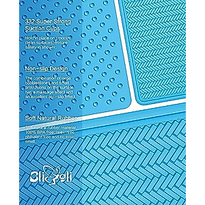 Bligli Non Slip Bathtub Mat, 16.9x36 inches Extra Large Bath Mats with Strong Suction Cups, Soft Rubber Shower Stall Mat for Bathroom, Durable and Machine Washable (Blue)