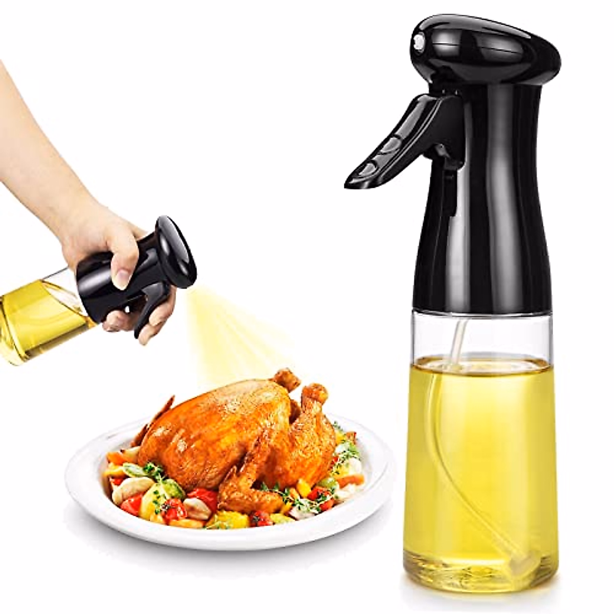 Rayhee Oil Sprayer for Cooking, Olive Oil Sprayer Mister, 200ml Glass Oil Spray Bottle, kitchen Gadgets Accessories for Air Fryer,Canola Oil Spritzer, Widely used for Salad Making,Baking Frying, BBQ