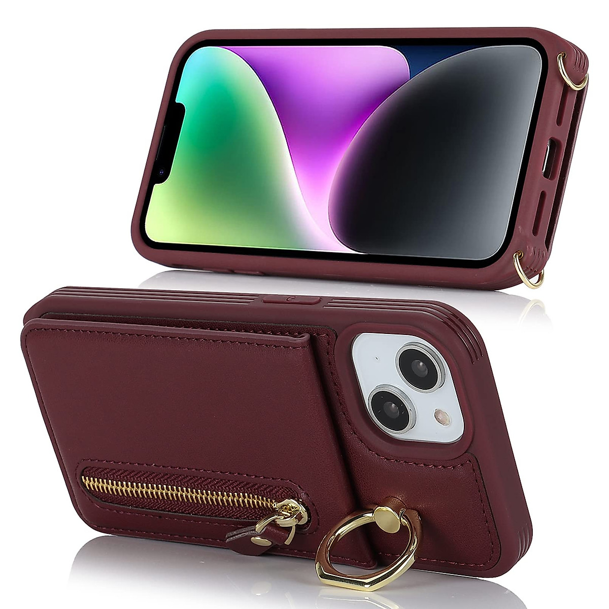 Jaorty Phone Case for iPhone 14 Plus with Strap,for iPhone 14 Plus Case Wallet with Card Holder for Women,Crossbody Lanyard Cases with Zipper Pocket Kickstand Ring Holder 6.7",White Leopard