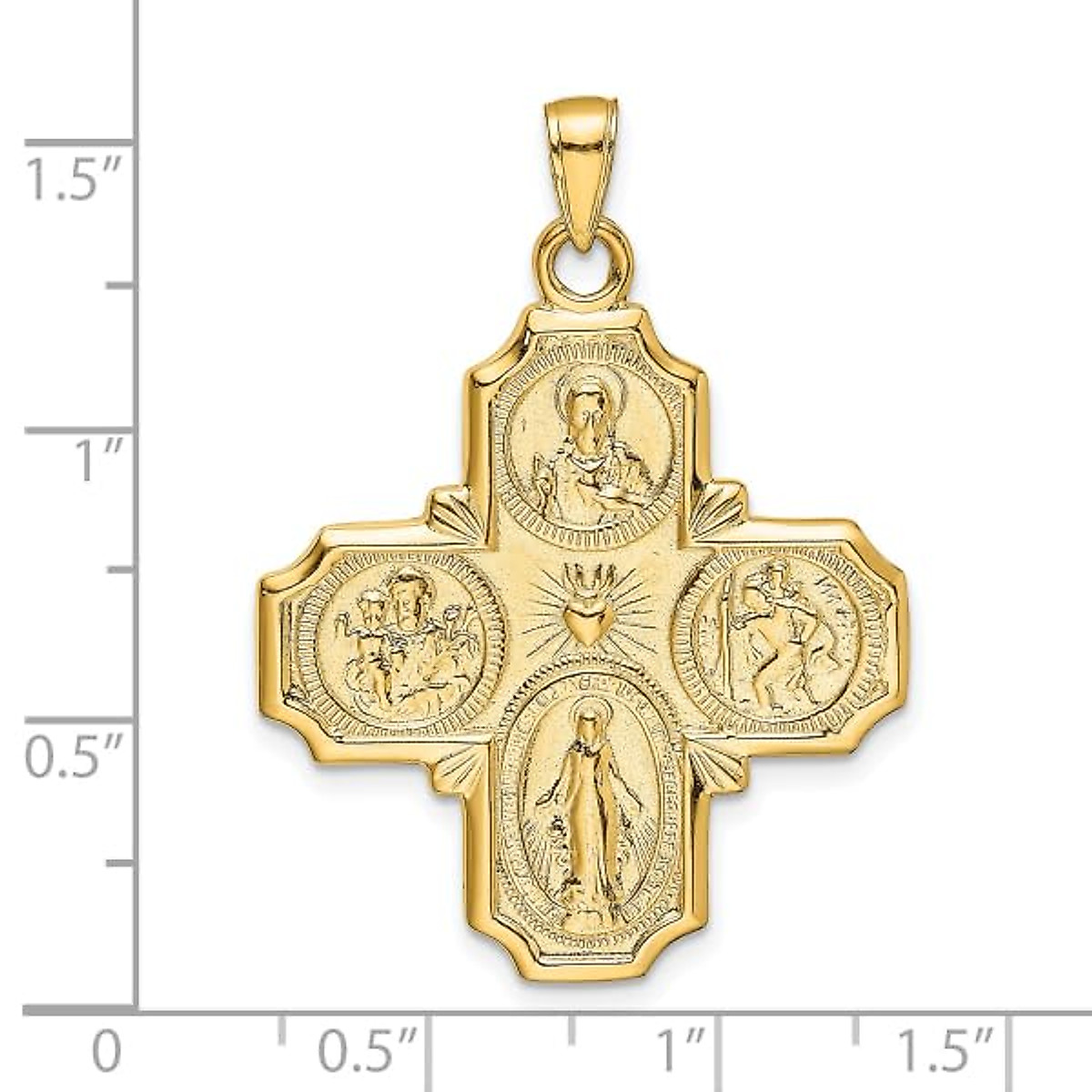 IceCarats 14K Yellow Gold Four Way Holy Cross Religious Medal Necklace Christian Pendant Scapular Charm 39.25mm x 29mm Only