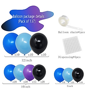Blue Black Purple Balloon Garland Arch Kit, 137PCS Royal Blue Black Purple Balloon for Birthday Retirement Video Gaming Movie Night Outer Space Spider Hero Graduation Decorations