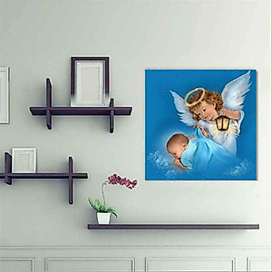 Angel Child Diamond Painting Set - MaiYiYi 5D Full Round Diamond Painting Angel Wings Diamond Painting Cross Stitch Kit Angel Baby Crystal Diamond Painting Set for Adult Kids Wall Art Decor (30X30 CM)