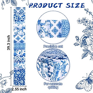 Bolsome 50Pcs Chinoiserie Jelly Polyester Fabric Roll White Blue Floral Quilting Strips Assorted Patterns Patchwork Craft Sewing Supplies for Quilters and Sewing Crafts, 39.37 × 2.55 Inch