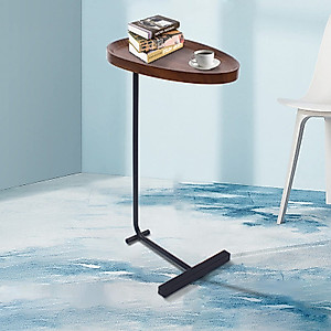 AngelcityCC Small End Table, C Shaped Side Table for Snack Coffee Dinner, End Table for Sofa Bedroom Living Room Walnut 17.7 Inch