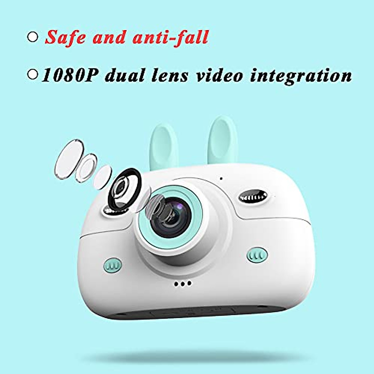 Kids Digital Camera, Cartoon Rabbit Portable Camera with 16GB SD Card, 1080P HD Digital Video Cameras for Boys Girls