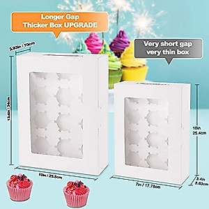 [15-Packs] White Cupcake Boxes 12 Holders Standard Cupcakes, Cupcake Containers Carrie Holders for Cookies, Muffins and Pastries13.8 x 9.5 x 4inch with Inserts and PVC Windows