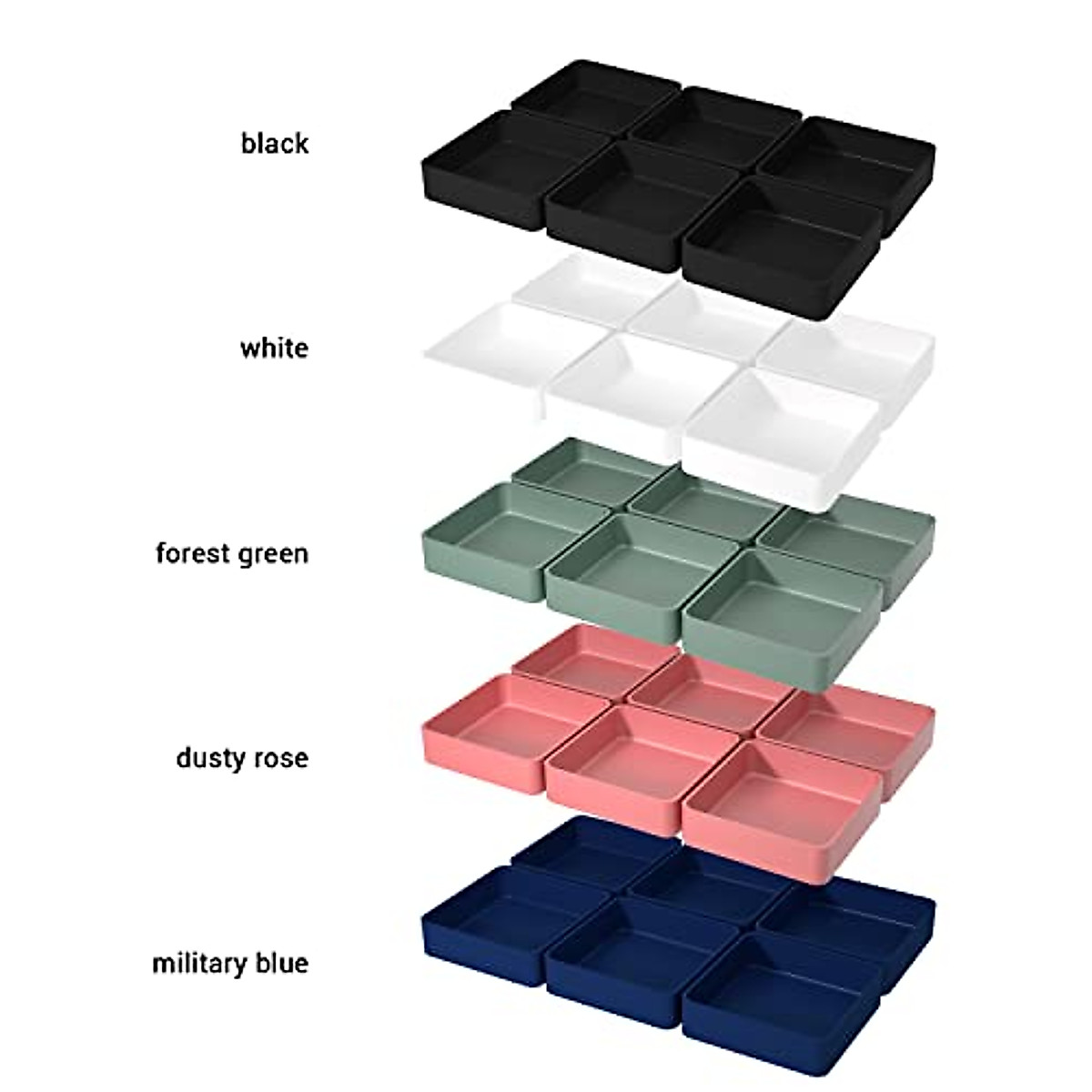 6 Pcs Stackable Drawer Organizer Set, 6.6" X 6.6" Square Plastic Vanity Drawer Organizers and Storage Bins,Desk Drawer Organizer Trays for Makeup,Bathroom Countertop,Office Drawer Divider,Forest Green