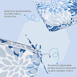 JMKaixin Outdoor Chair Cushions 19 x 19 Inch Waterproof Patio Seat Cushions for Patio Furniture Garden Sofa Couch with Zipper and Adjustable Straps, Set of 4 (Blue and Grey)