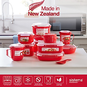 Sistema Microwave Steamer for Cooking Food and Vegetables with Steam Release Vent, Dishwasher Safe, 13.6 Cup, Red