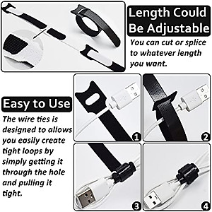 70pcs Computer Cable Ties, Wire Ties, Cord Ties Reusable for Electronics, Hook and Loop Microfiber Cable Ties Extension for Storage, Black and White, 4, 6, 8 inch