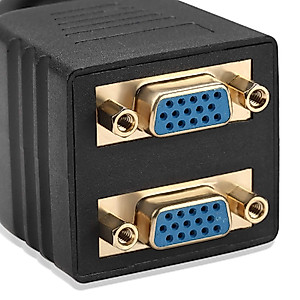 mxtechnic VGA Splitter Cable 1 Male to 2 Female Adapter Monitor Y Splitter Cable 25cm Black Can't Connect Two at The Same time (1Pack)