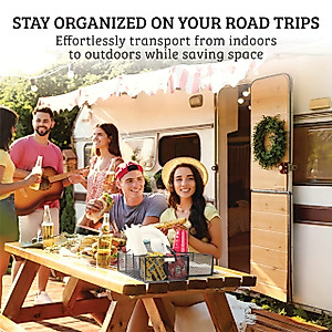 ELTOW Paper Plate Organizer for Countertop w/Handle, 8 Compartment Breakroom Organizer, Utensil Caddy for Parties, Holds Plates, Silverware, Cups, Napkins, Cutlery Caddy Great for Home, RV - Black