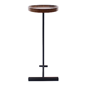 AngelcityCC Small End Table, C Shaped Side Table for Snack Coffee Dinner, End Table for Sofa Bedroom Living Room Walnut 17.7 Inch