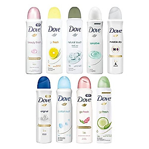 Dove, Antiperspirant Deodorant Spray, Variety of 10 Scents, 10-Pack, 48 Hour Protection, Moisturizing, Cruelty Free, 150 mL