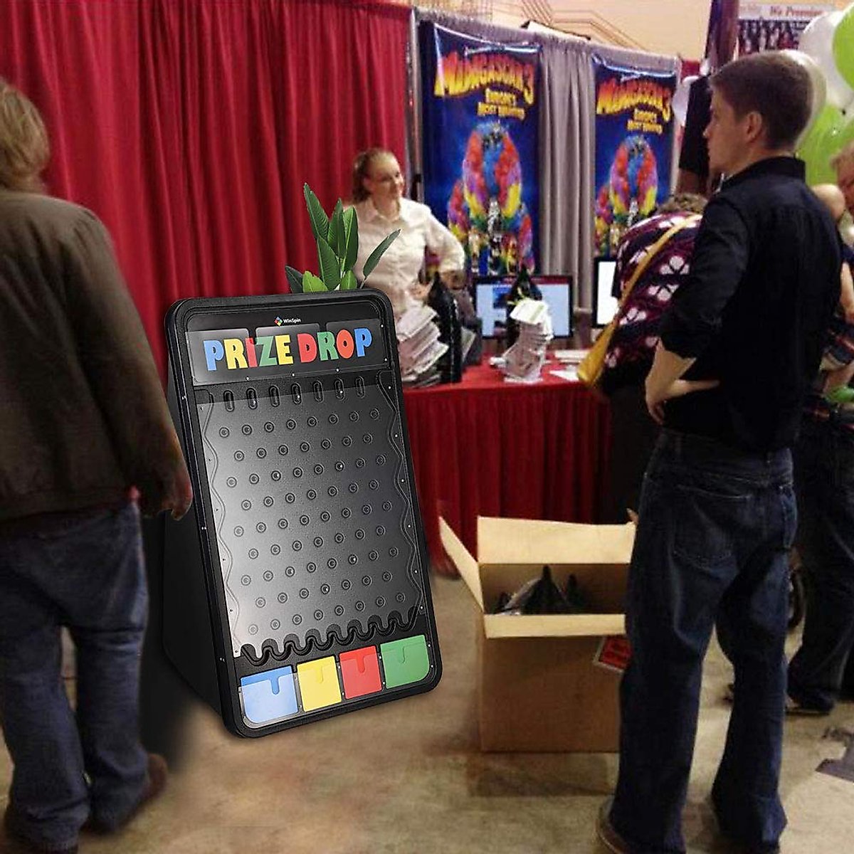 WinSpin 41"x25" Prize Drop Board Foldable Stand Disk Drop Board Game with 12 Playing Pucks for Carnival Tradeshow Party Live Stream