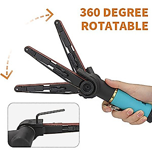SI FANG Intensive Air Belt Sander 3/8''x 13'' with 16Pcs Sanding Belts (Grit 40 60 80 120 each 4pc), Mini Pneumatic Tool for Metal, Wood, Plastics, Rubber, Providing Polishing, Stripping & Sanding