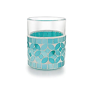 LushAccents Bathroom Accessories Set, 5-Piece Decorative Glass Bathroom Accessories Set, Soap Dispenser, Vanity Tray, Jar, Toothbrush Holder, Tumbler, Elegant Turquoise Mosaic Glass