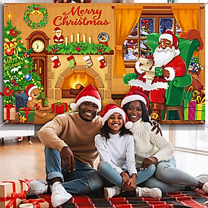 Tiamon Merry Christmas Backdrop Xmas Black Santa Claus Background Decoration for Photography Fireplace Wall Hanging Banner Photo Booth Prop for Winter Home New Year Holiday Party Favor Supplies