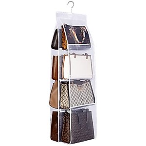 Lirex Handbag Hanging Purse Organizer for Closet, 8 Pocket Handbag Storage Organizer Hanger Oxford Cloth Closet Organizer for Family Closet Bedroom, Foldable and Universal Fit, White