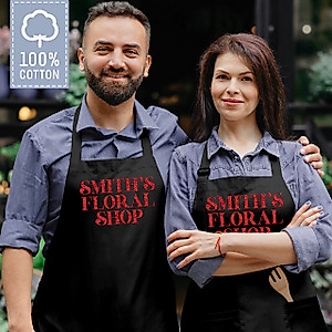 LALALA GIFT LAND Customized Kitchen Chef Apron w/Pockets - Black - White Option - 9 Font - 18 Font Color - Personalized Bbq Chef Apron (Black)