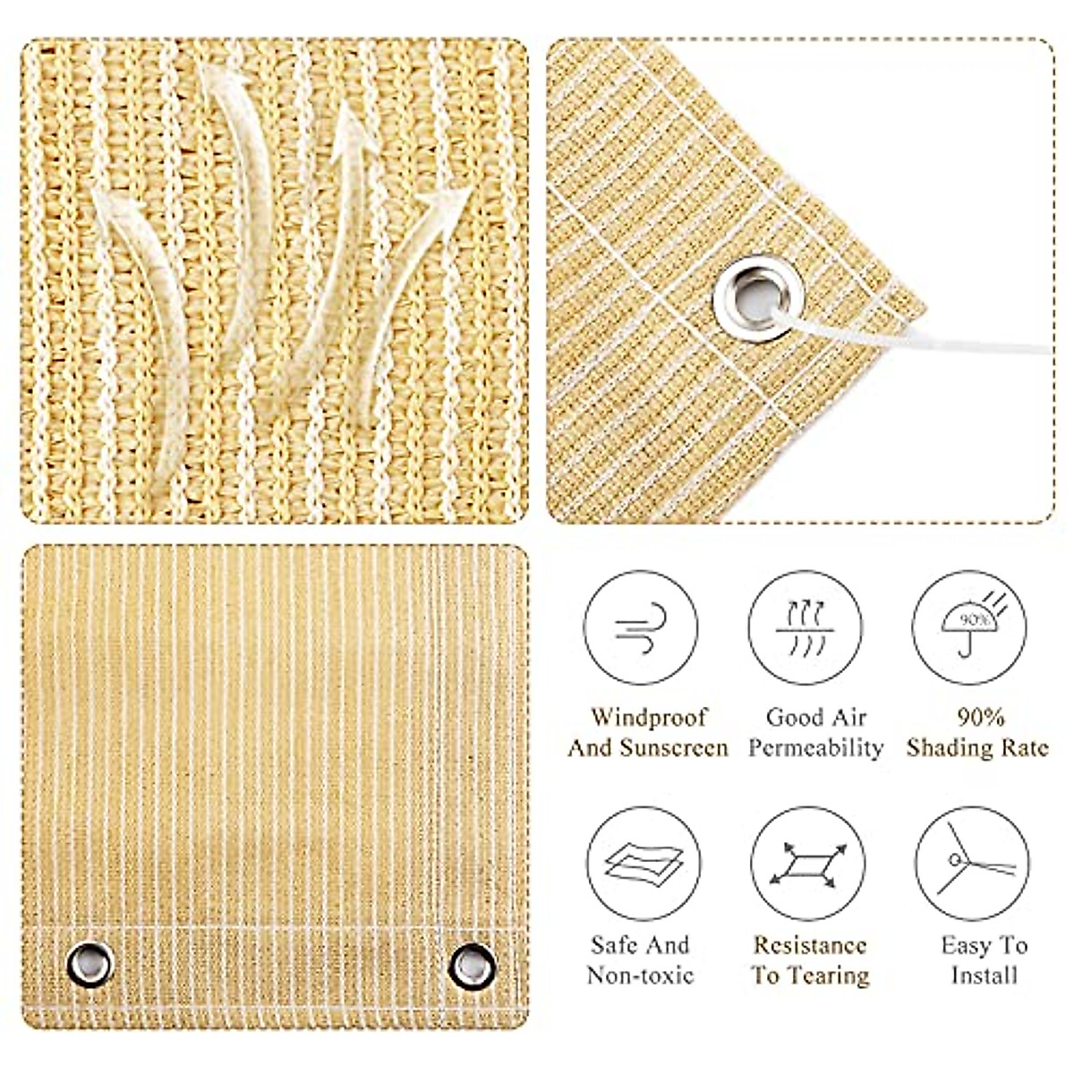 ABOSUN Outdoor Sun Shade Cloth, 6’ x 20’, Pergola, Deck, and Backyard Patio Sunshade with UV Protection, Heat Resistant HDPE Material, Reinforced Grommets (6x20 FT,Wheat)