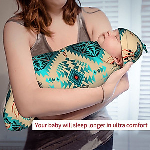 Western Baby Stuff Native Aztec Navajo Newborn Swaddle Blanket Baby American slepp Sack Soft Silky Wrap Blanket with Beanie Hat for Boys Girls Gifts Infant