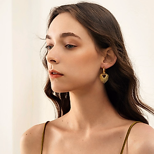 BUEMMR Heart Earrings For Women, Gold Heart Dangle Earrings for Women Trendy, Thick 14K Gold Plated Drop Earrings, Sparkling Dainty Earring For Women
