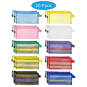 JARLINK 20 Pack 10 Colors Zipper Mesh Pouch, Pencil Pouch Pen Bag Multipurpose Travel Bags for Office Supplies Cosmetics Travel Accessories Multicolor