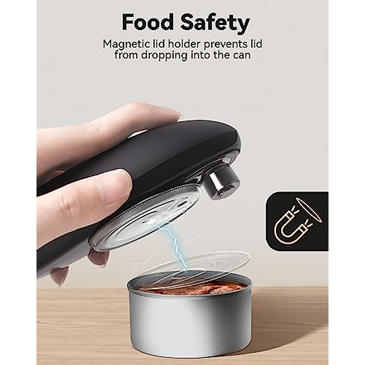 Electric Can Opener for Kitchen with Stainless Steel Blade- Portable Battery Powered Can Opener Smooth Edge, Automatic Easy Hands Free One Touch Start for Seniors with Arthritis, Left Handed, Black