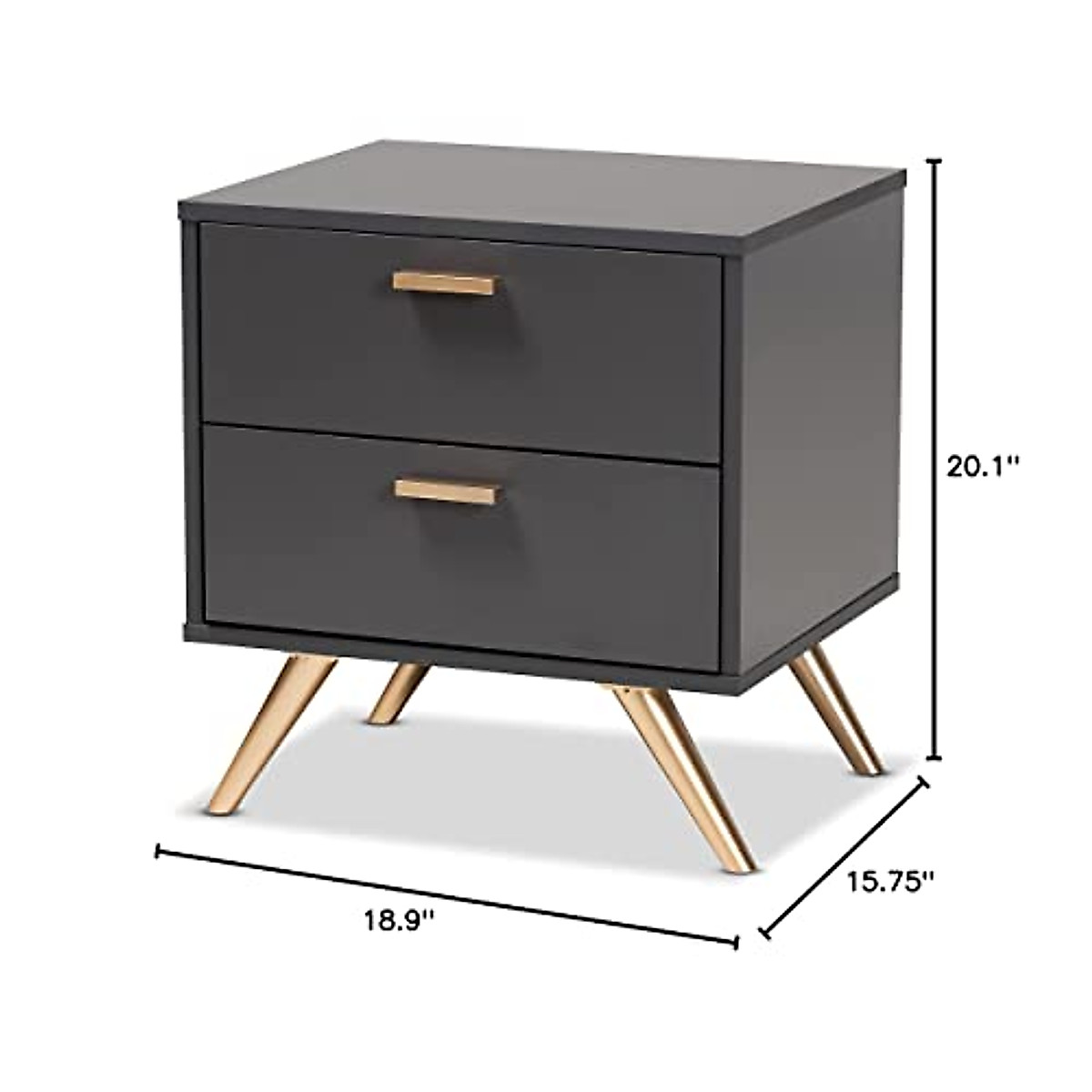 Baxton Studio Kelson Nightstand, Dark Grey/Gold
