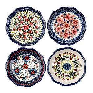 Sizikato 4pcs Porcelain Appetizer Plate, 4-Inch Snack Plate Sauce Dipping Saucer, Exotic Flower Pattern