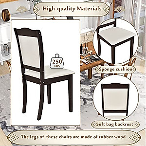 P PURLOVE 5 Pieces Dining Table Set, Kitchen Table with 4 Upholstered Chairs, Simple Style Dining Set for 4 Persons, Easy to Clean and Assemble (Espresso and Beige)