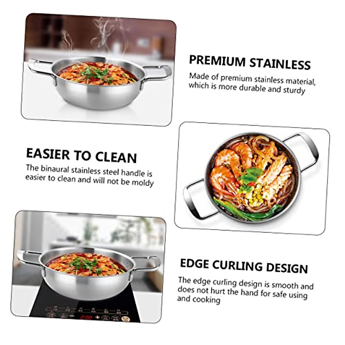 Cabilock 1pc Stainless Steel Soup Pot Wok Pan with Lid Metal Cooking Utensils Korean Cookware Fast Heating Pot Kitchen Deep Fryer Round Everyday Pan Stainless Stockpot Instant Noodle Pot