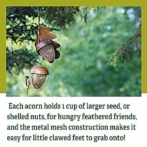 Gardener's Supply Company Acorn Bird Feeder | Sturdy Squirrel Proof Outdoor Garden Hanging Wild Bird Feeders | 2 Acorn Feeder, Metal Leaf & Hanger - Holds 2 Cups of Seed