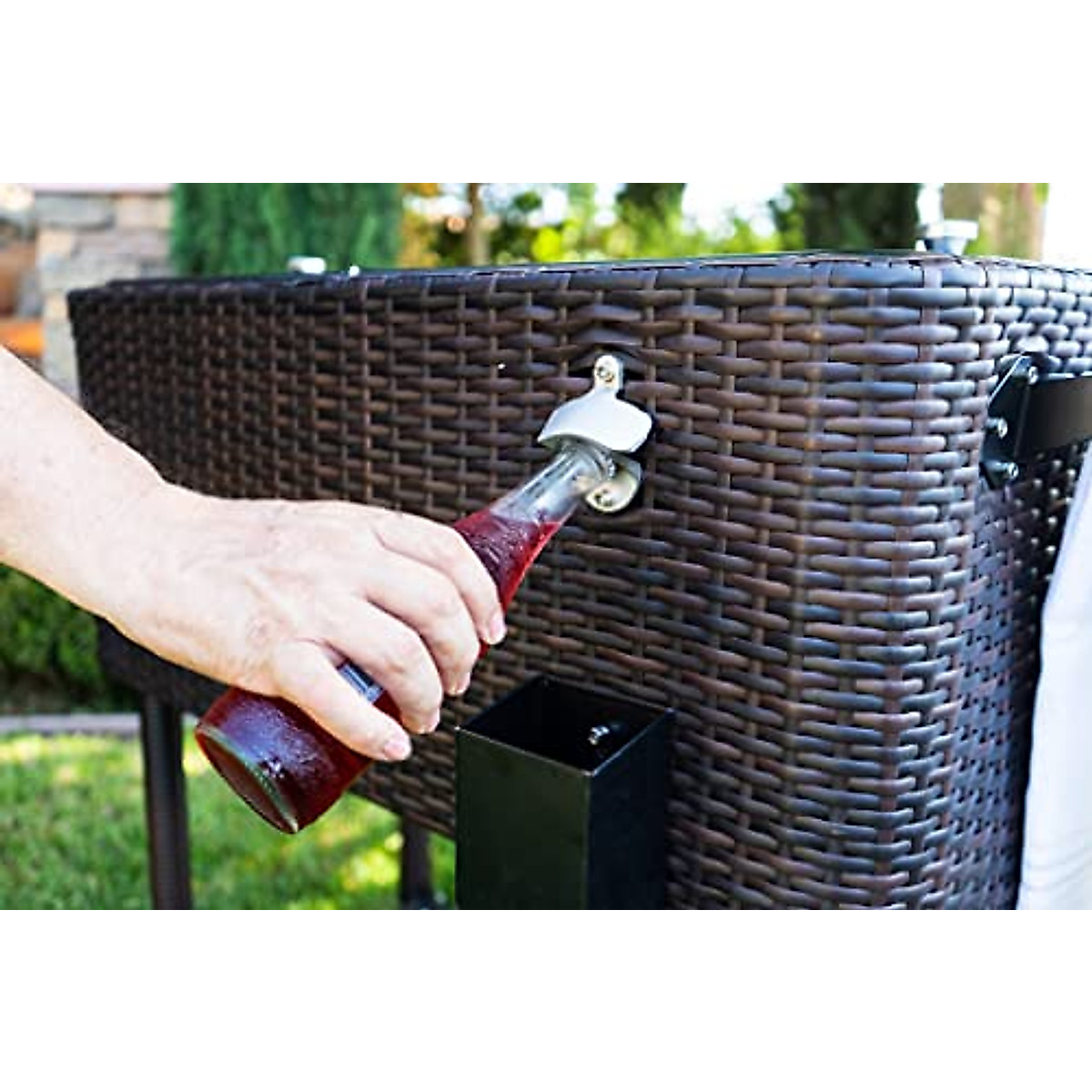 Permasteel 80-Qt Hand-Woven Wicker Patio Cooler with Wheels | Beverage Rolling Cooler for Backyard Deck, PS-A208-BB, Outdoor Drink Cart, Rattan Style, Brown