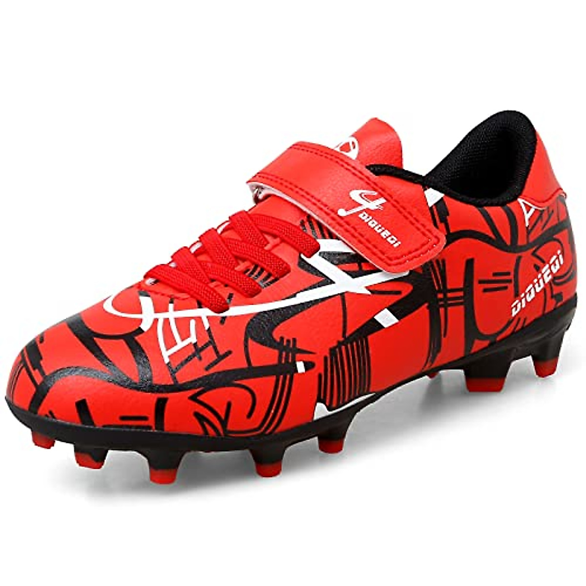 Rhyme-Zeal Kids Soccer Cleats Shoes Boys Girls Athletic Outdoor Indoor Firm Ground Soccer Shoes Comfortable Outdoor Football Shoes Red