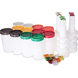 Carlisle FoodService Products Stor N' Pour Plastic Easy Pour Set, Pour Spouts, Pour N Store Bartending Kit With Complete Unit For Bar, 1 Quart, Assorted, (Set of 12)