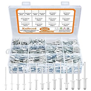 600pcs Pop Rivets Assortment Kit, 14 Sizes Aluminum Rivets 3/32" 1/8" 5/32" 3/16", Assorted Black Rivets with Reinfored Divider and Labeled Case (Silver)