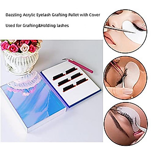 Eyelash Grafting Pallet with Cover, Dust-proof Acrylic Lash Tile holder, Dazzling Eyelash Extensions Storage Gasket Pads for Beauty Artist Salon (Dazzling L)