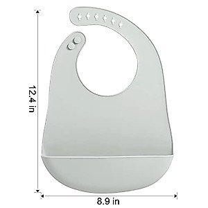 PandaEar 2 Pack Silicone Baby Feeding Bibs Super Thin Light Weight for Babies & Toddlers, Adjustable Silicone Bibs with Food Catcher Pocket, Waterproof, Soft, Unisex, Non Messy (Pink Grey)