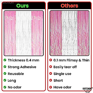 KatchOn, Xtralarge White and Pink Backdrop - 3.2x8 Feet, Pack of 3 | Pink and White Streamers for White Pink Birthday Decorations | Bridal Shower Decorations | Galentines Day Decorations for Party