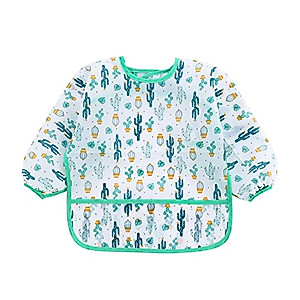 PandaEar 3 Pack Long Sleeve Bibs| Waterproof Full Bib with Sleeves for Babies Infant Toddler 6-24 Months| Mess Proof Baby Smock for Eating| Baby Apron for Feeding